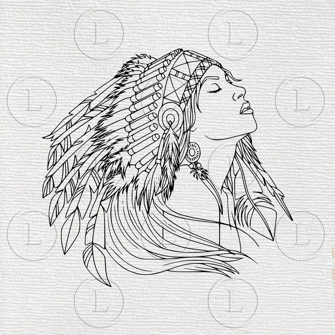 Indian Headdress Girl Drawing
