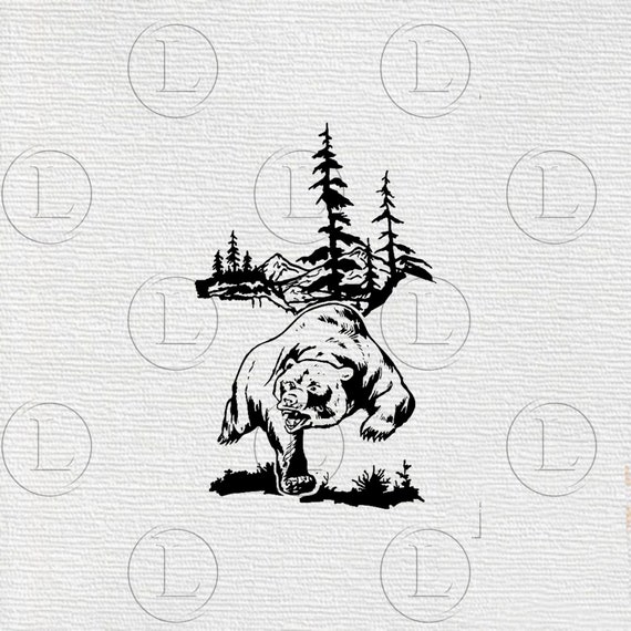 Bear Face and Trees Svg-bear Grizzly and Trees animals Clip - Etsy