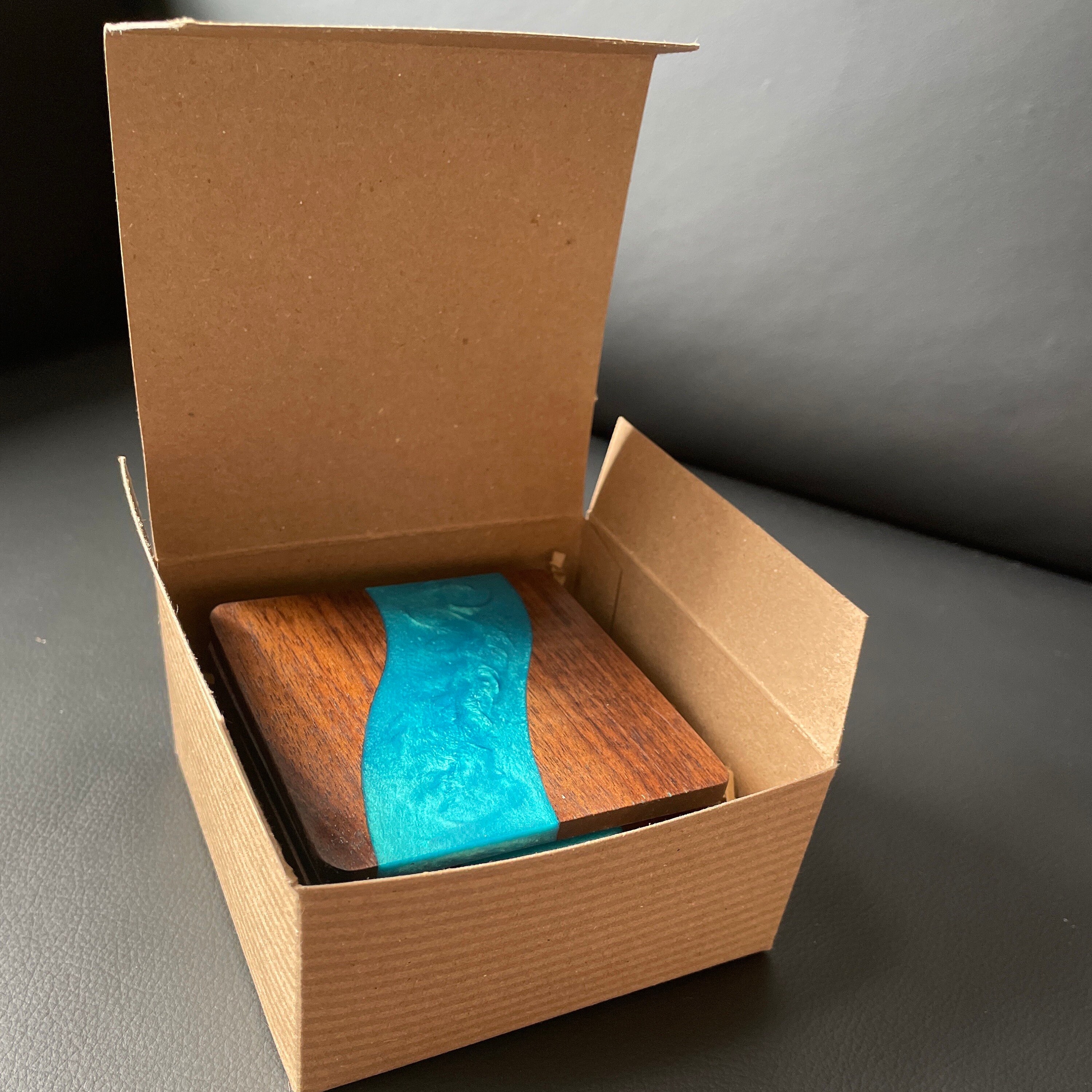 Dark Walnut Epoxy River Coasters/ Aqua Blue Mica/ Set of Four - Etsy