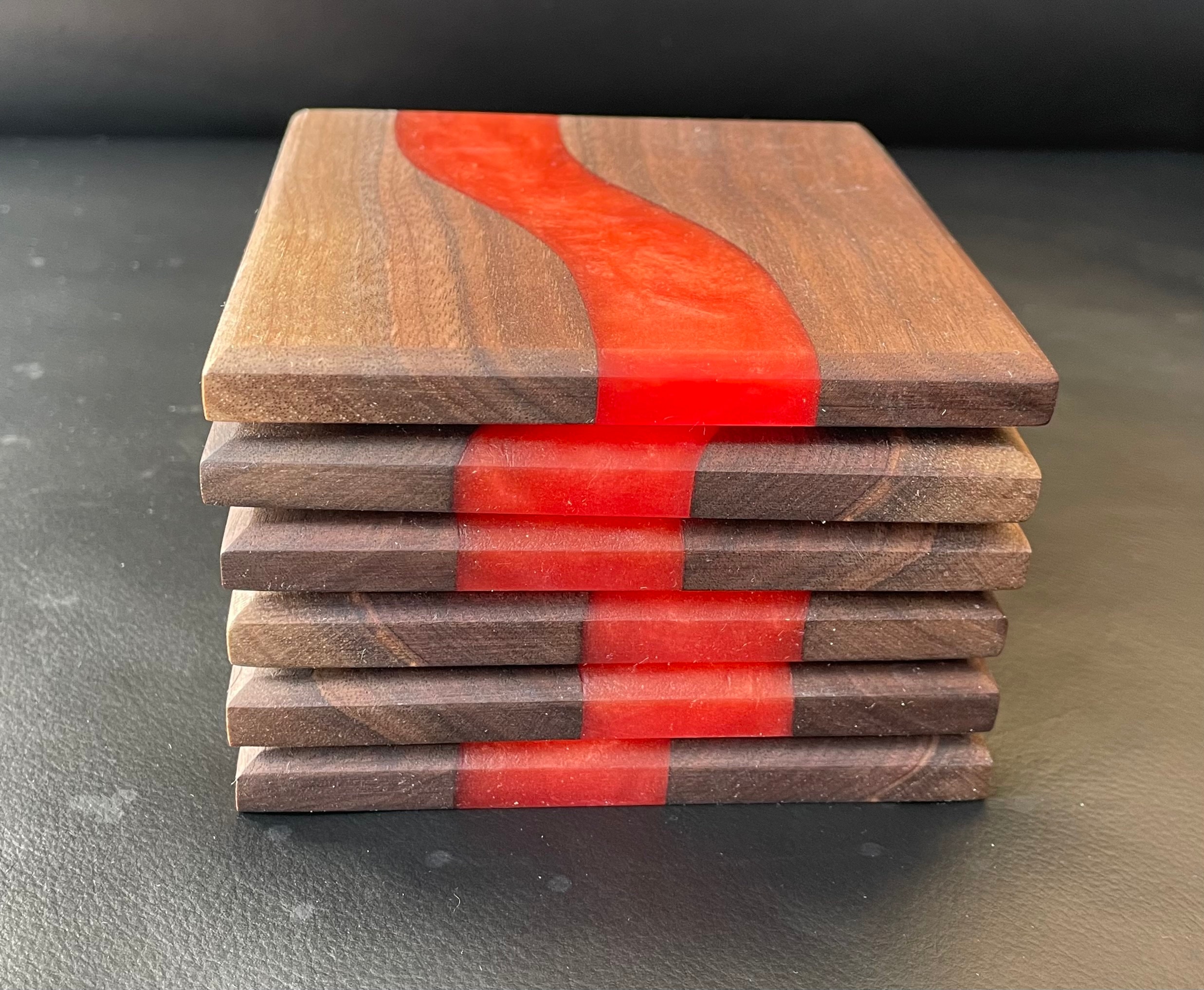 Dark Walnut and Epoxy Coasters/ Lava Mica/ Set of Six - Etsy