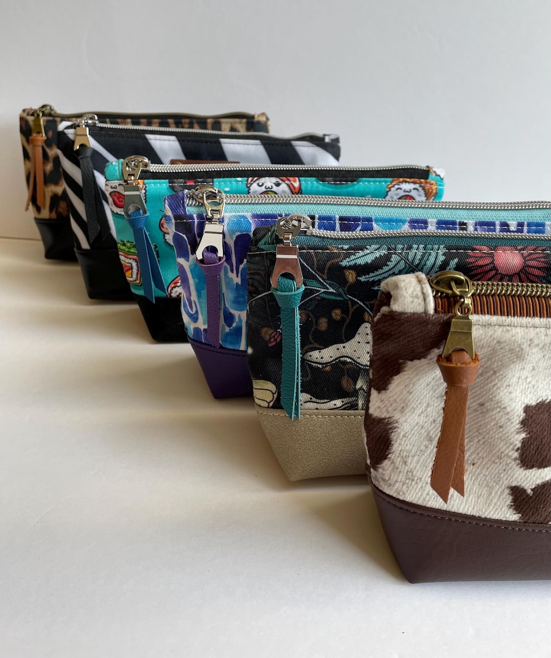 Zipper Pull Leather Makeup Bag Zipper Pull Leather Zipper Pull Purse ...