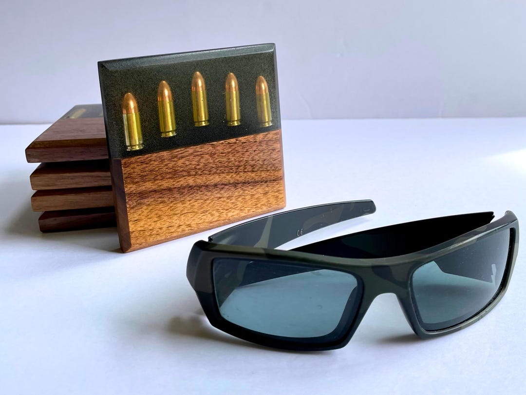 Bullet Coasters, 9mm Pistol Bullets, Black Walnut, Epoxy, Black, Set of ...