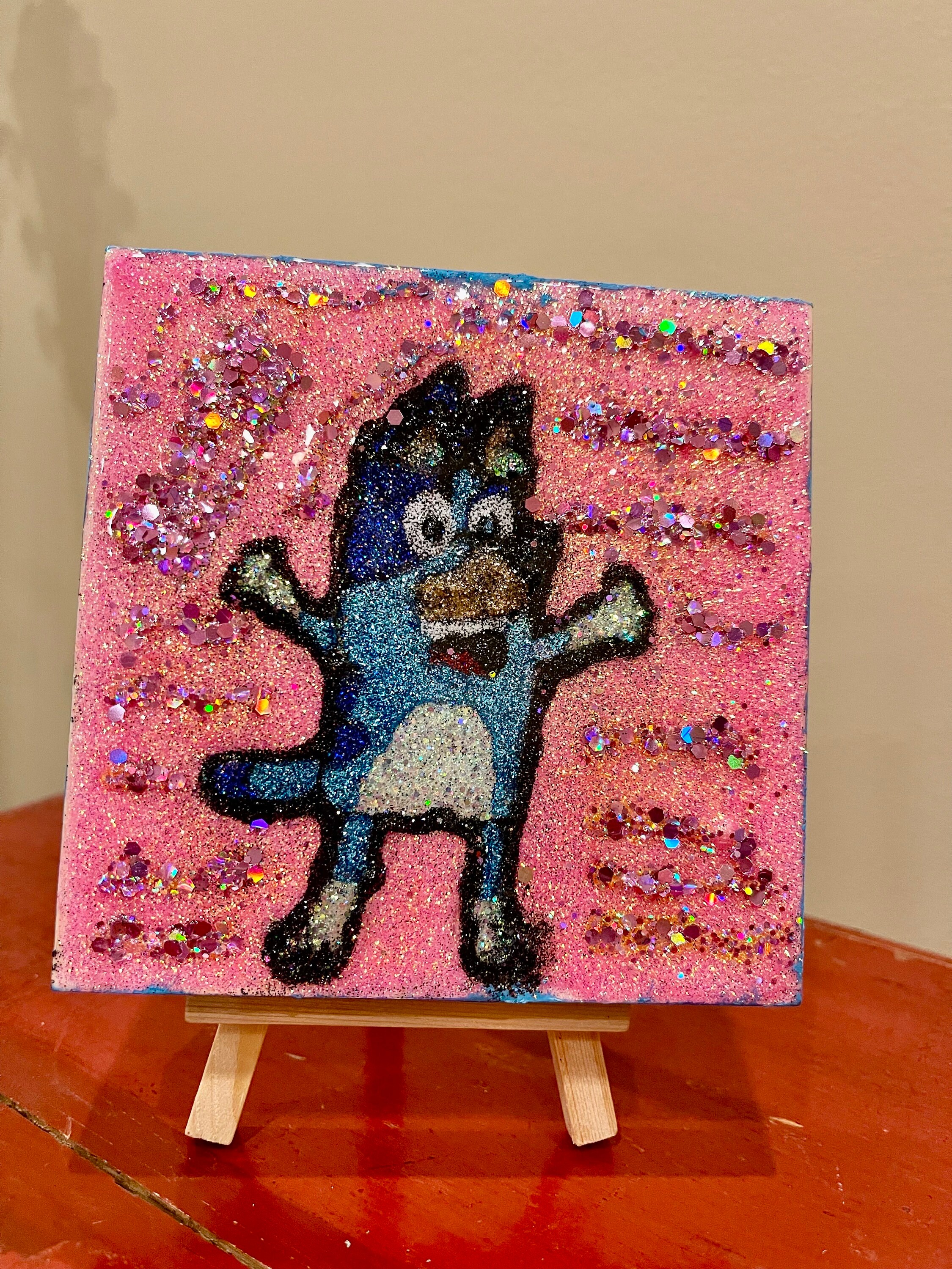 Bluey Glitter Paining With Pink Background. Can Customize With Your ...