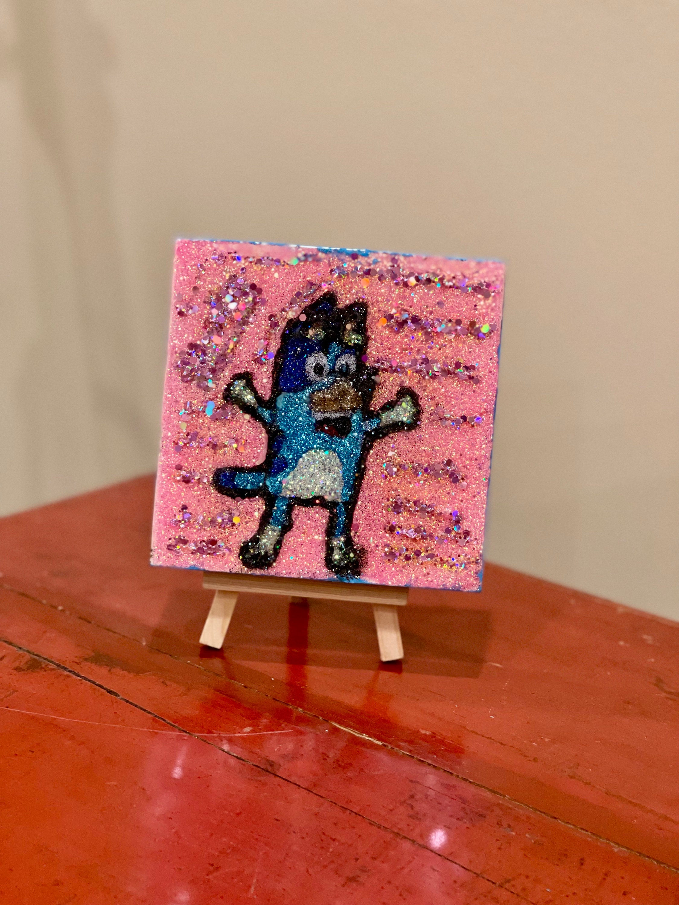 Bluey Glitter Paining With Pink Background. Can Customize With Your ...