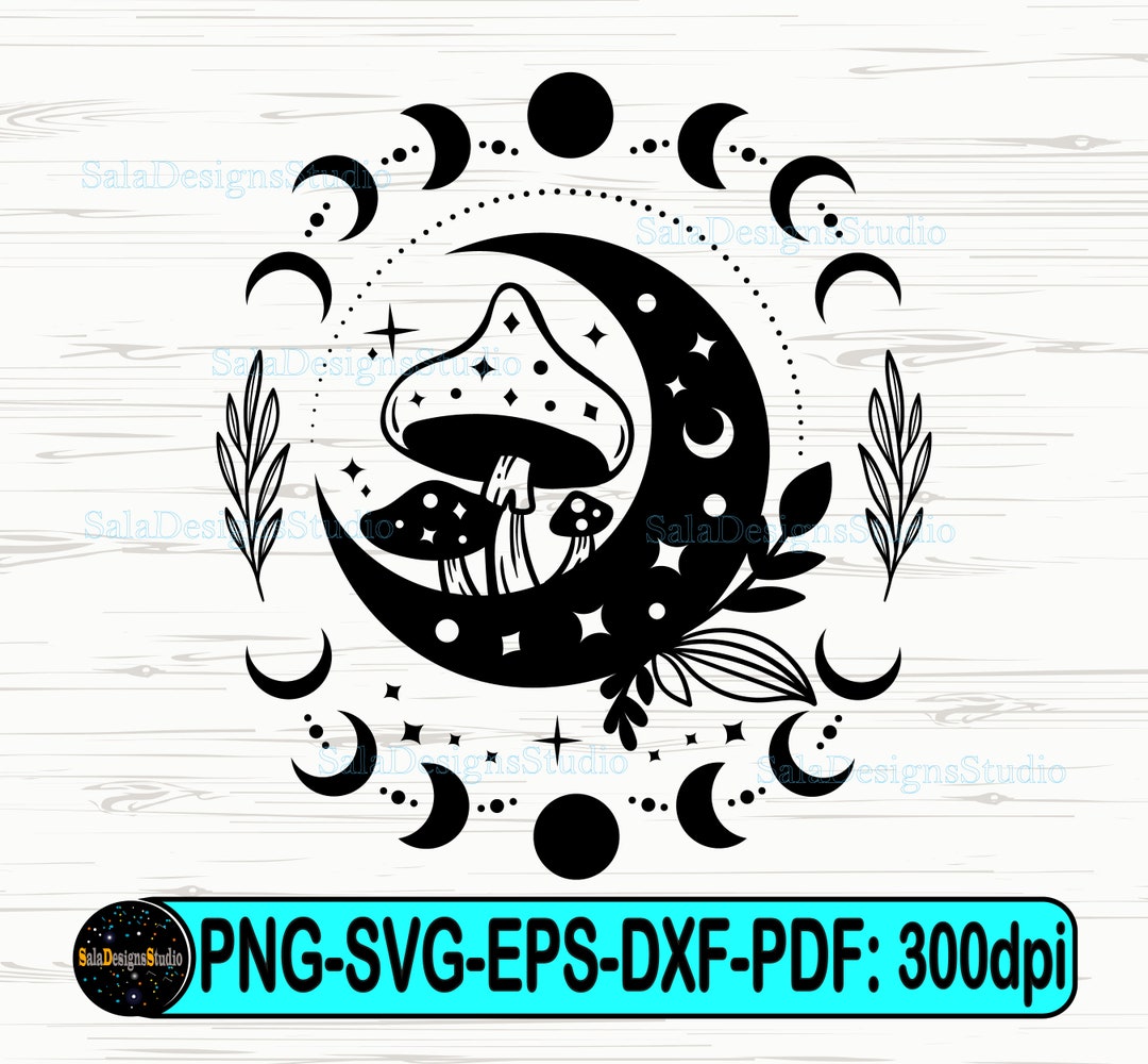 Moon and Mushrooms Svg, Moon Mushroom Svg Png, Round Mushroom Svg ...