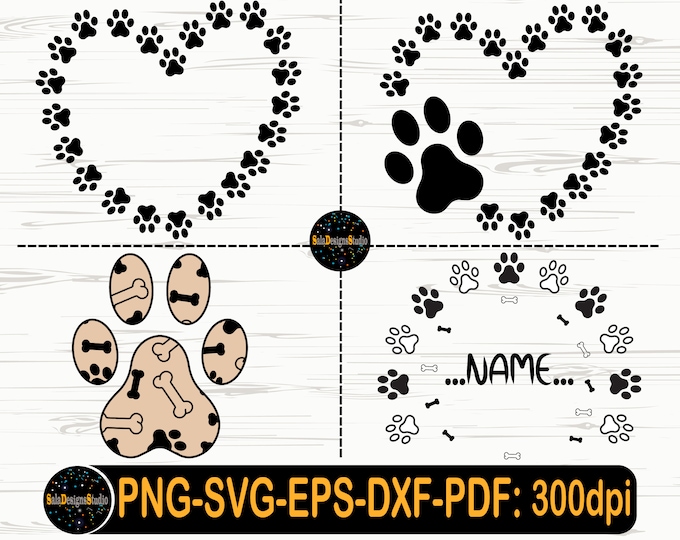 Paw Print SVG Bundle, Dog Cat Paw SVG, Animal Pet Split Paw Monogram ...