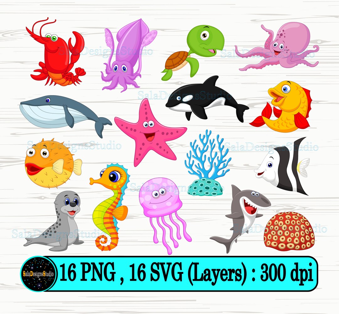 Cute Sea Animals SVG Bundle, Cute Fish Svg, Ocean Life Svg, Shark Orca ...