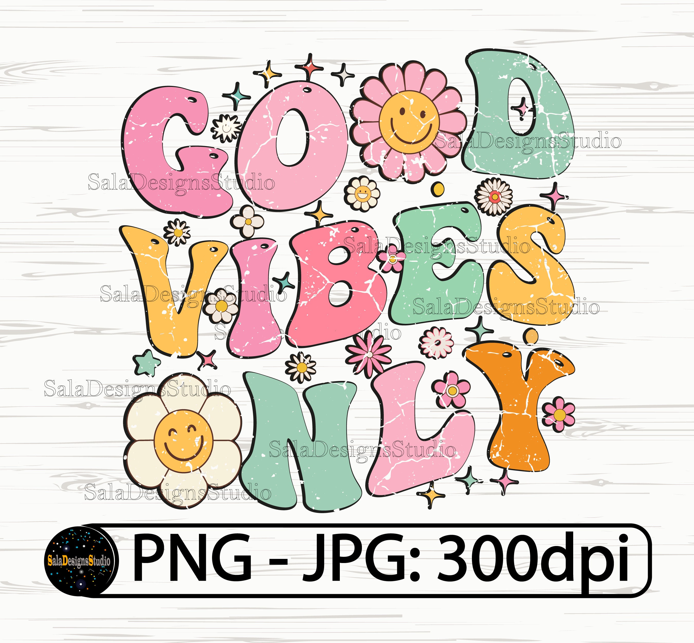 Good Vibes Png Sublimation Design Downloads, Retro Positivity Quote Png ...