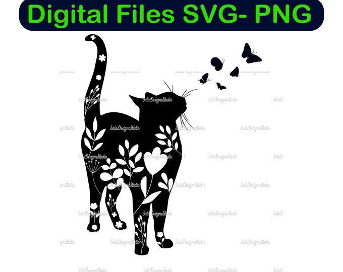 Floral Cats Svg, Flower Sitting Cat Svg, Wildflower Cat Svg, Kitten SVG ...
