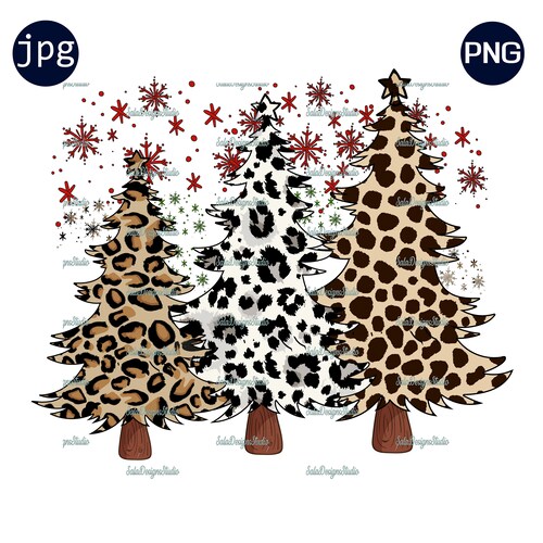 Merry Christmas Trees Png Christmas Sublimate Design Leopard - Etsy