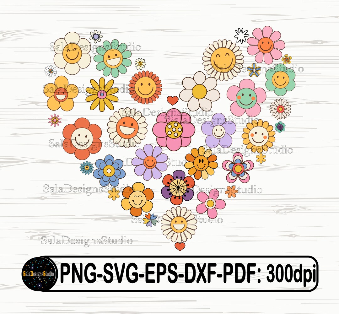 Groovy Flower Bundle Svg Png, Retro Daisy Flowers Svg Png, Vintage ...