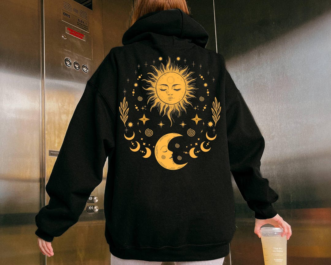 Vintage Sun Moon & Stars Unisex Hoodie, Celestial Boho Sweatshirt ...