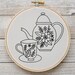 Tea Cup Set Embroidery Pattern Tea Time Embroidery Pattern Tea Pot ...