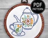 Tea Cup Set Embroidery Pattern Tea Cup Embroidery Pattern - Etsy