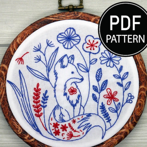 Fox Hand Embroidery Pattern Printable Woodland Animal Digital - Etsy