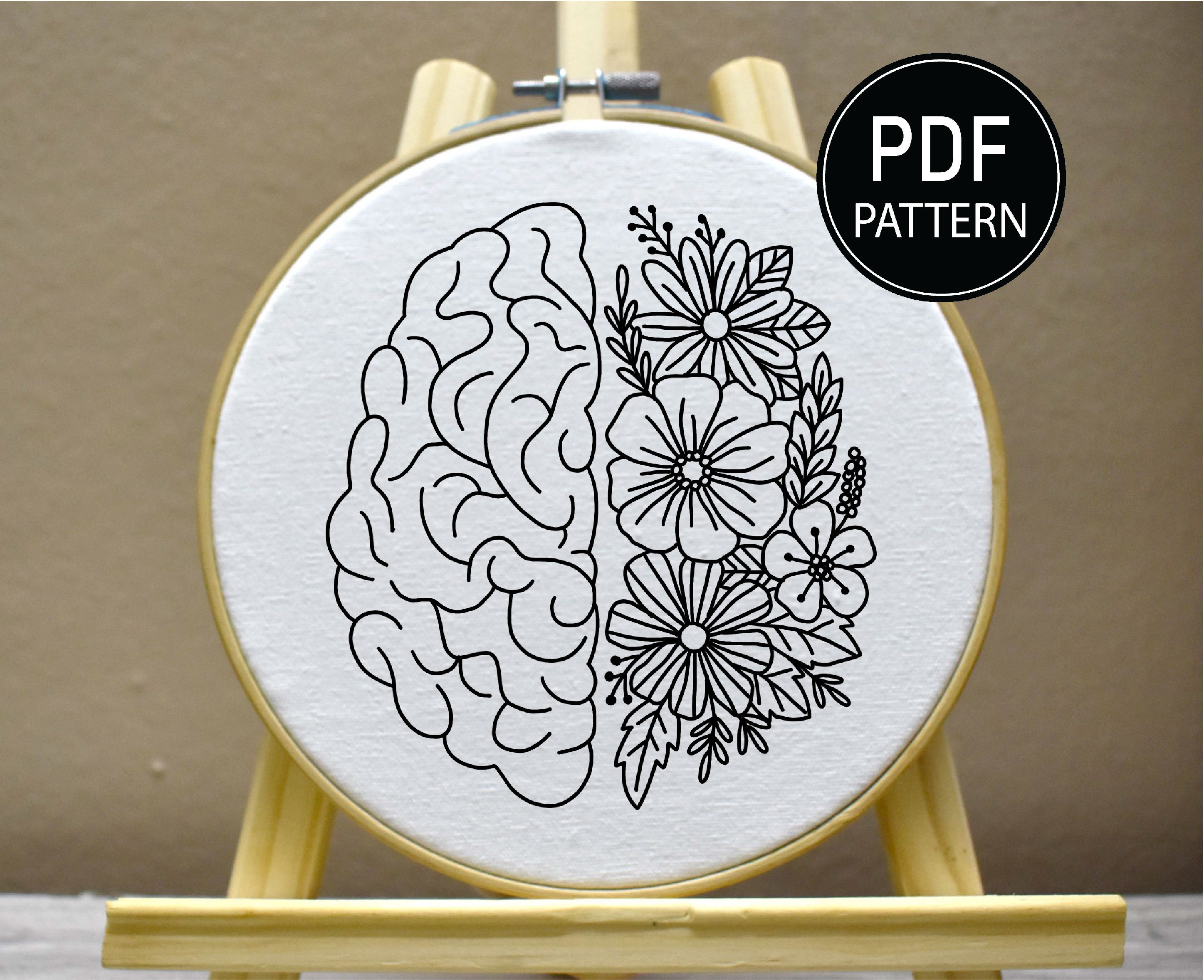 Brain Flower Embroidery Pattern Brain Embroidery Organ Embroidery ...