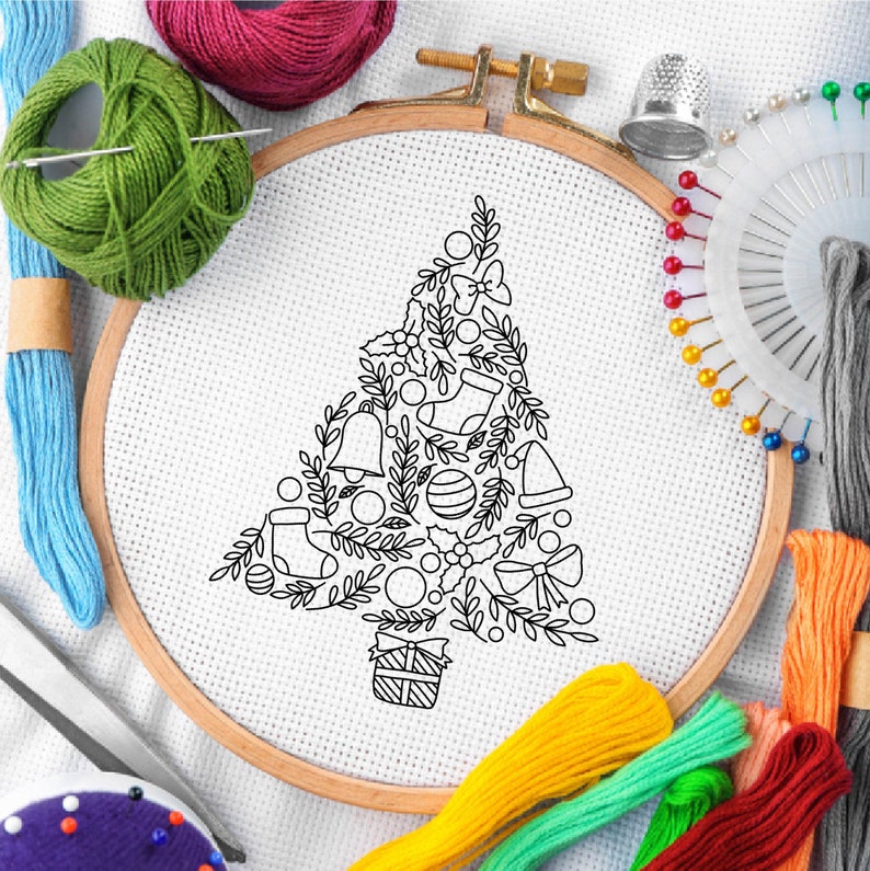 Christmas Tree Embroidery Pattern Christmas Hand Embroidery - Etsy