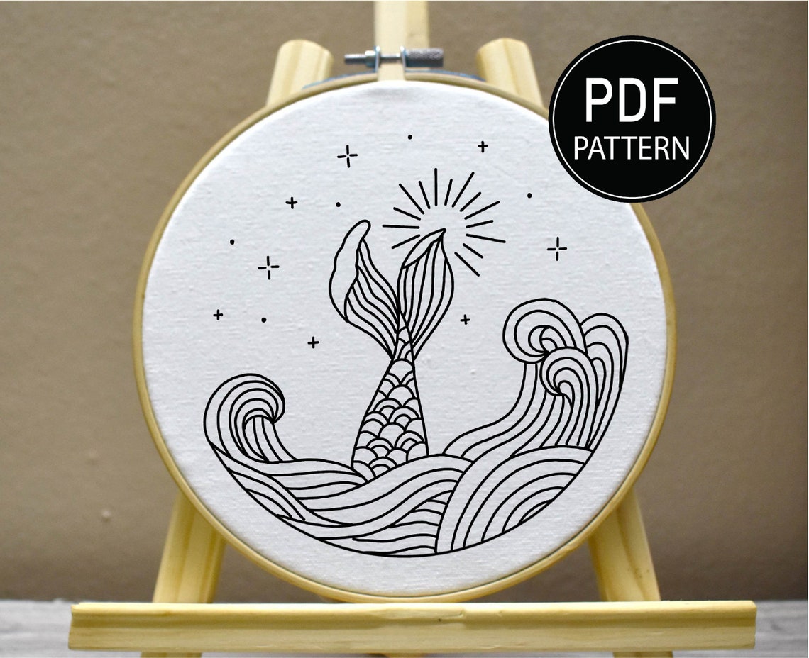 Mermaid Embroidery Pattern Wave Embroidery Celestial Hand - Etsy