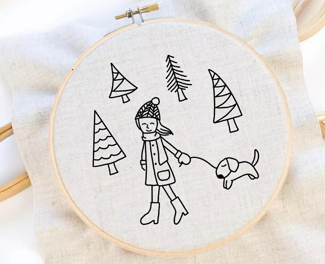 Winter Embroidery Pattern Christmas Embroidery Puppy Embroidery Pattern ...