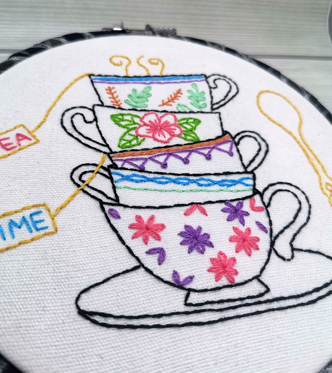 Tea Time Embroidery Pattern- Tea Cups Embroidery Pattern - Tea Cup ...