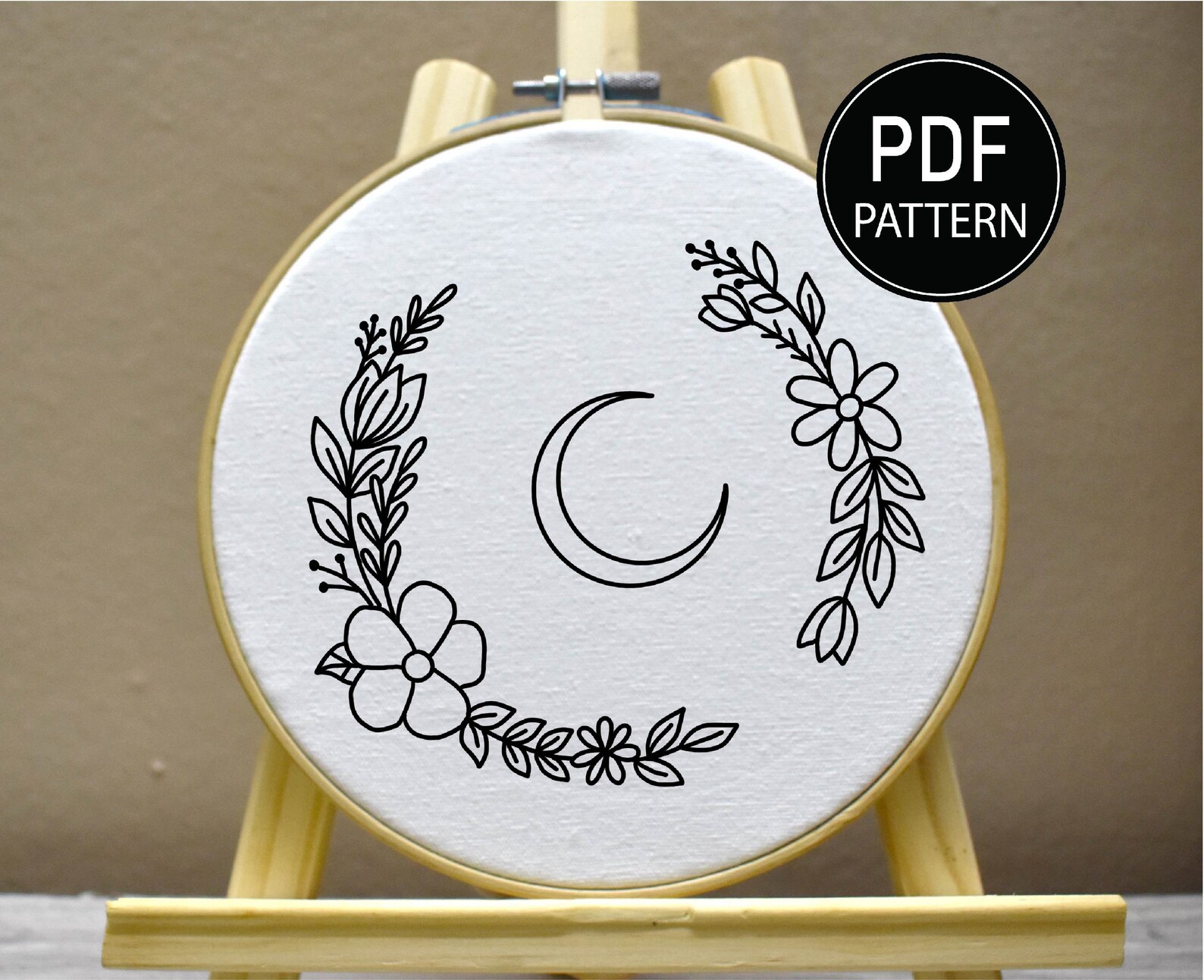 Moon Flower Embroidery Pattern Moon Embroidery Pattern - Etsy