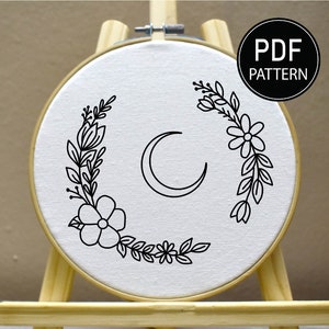 Moon Flower Embroidery Pattern Moon Embroidery Pattern Celestial ...