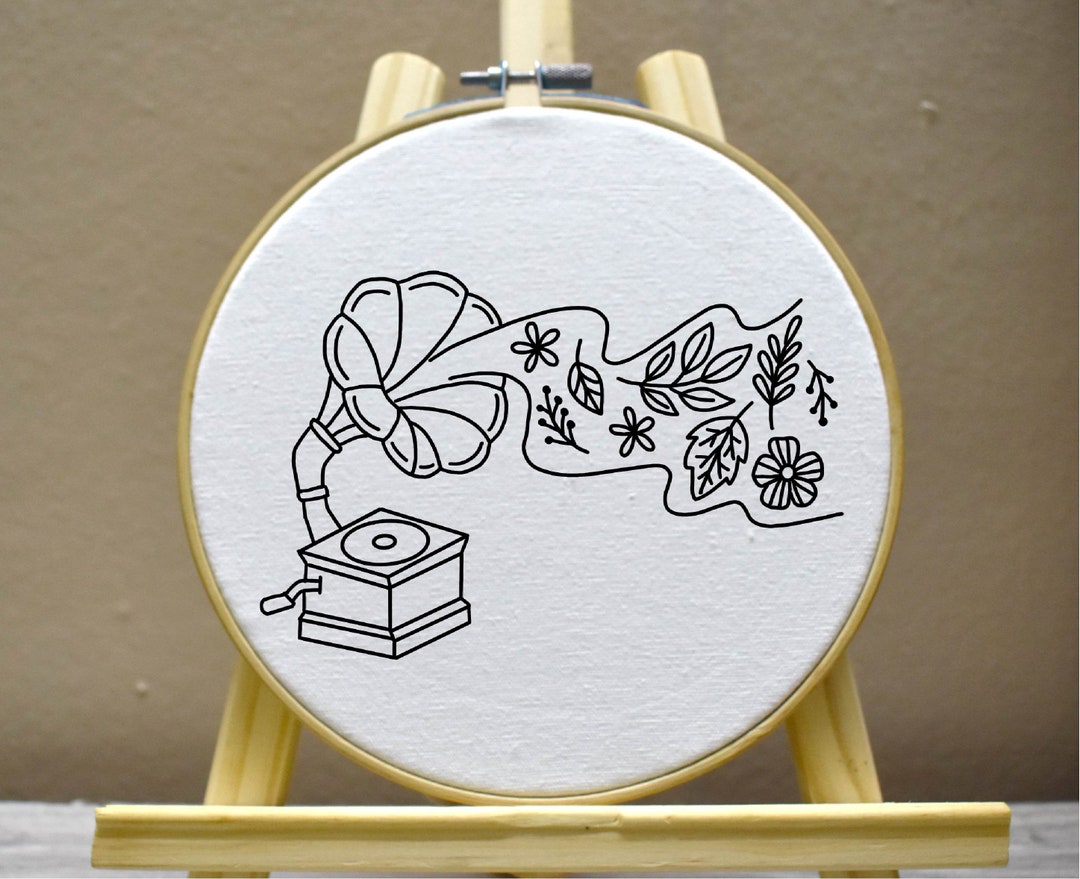 Phonograph Embroidery Pattern Gramophone Flower Embroidery Record ...