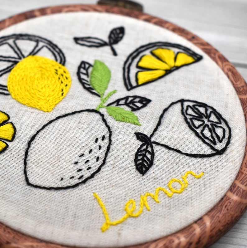 Lemon Embroidery Pattern Lemon Art Embroidery Cute Lemon Pattern Yellow ...