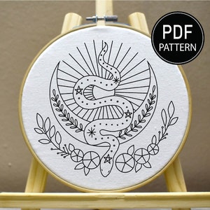 Snake and Roses Embroidery Pattern Snake Embroidery Pattern Snake Moon ...