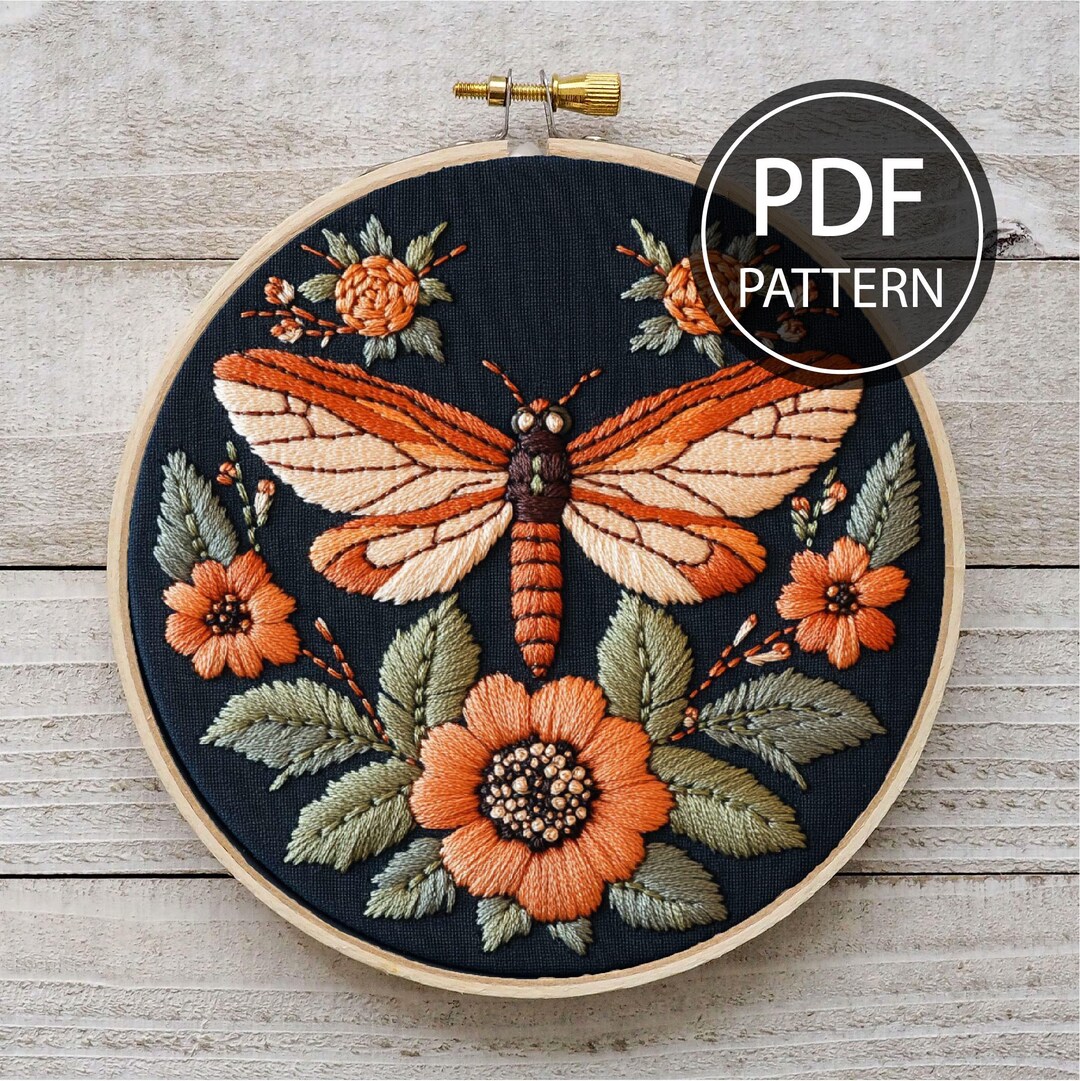 Flower Butterfly Embroidery Pattern Flower Embroidery Pattern Insect ...