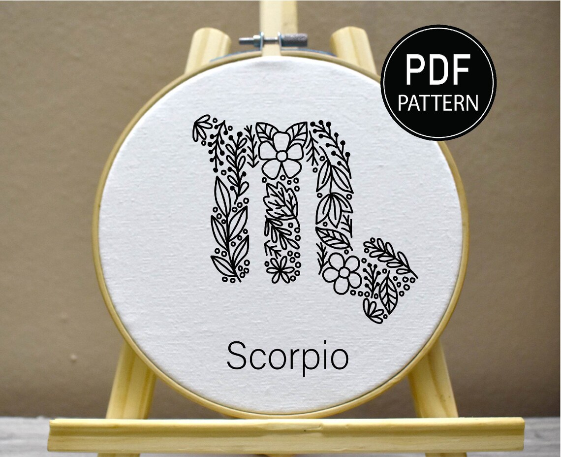 Scorpio Embroidery Pattern Zodiac Embroidery Flower Zodiac - Etsy