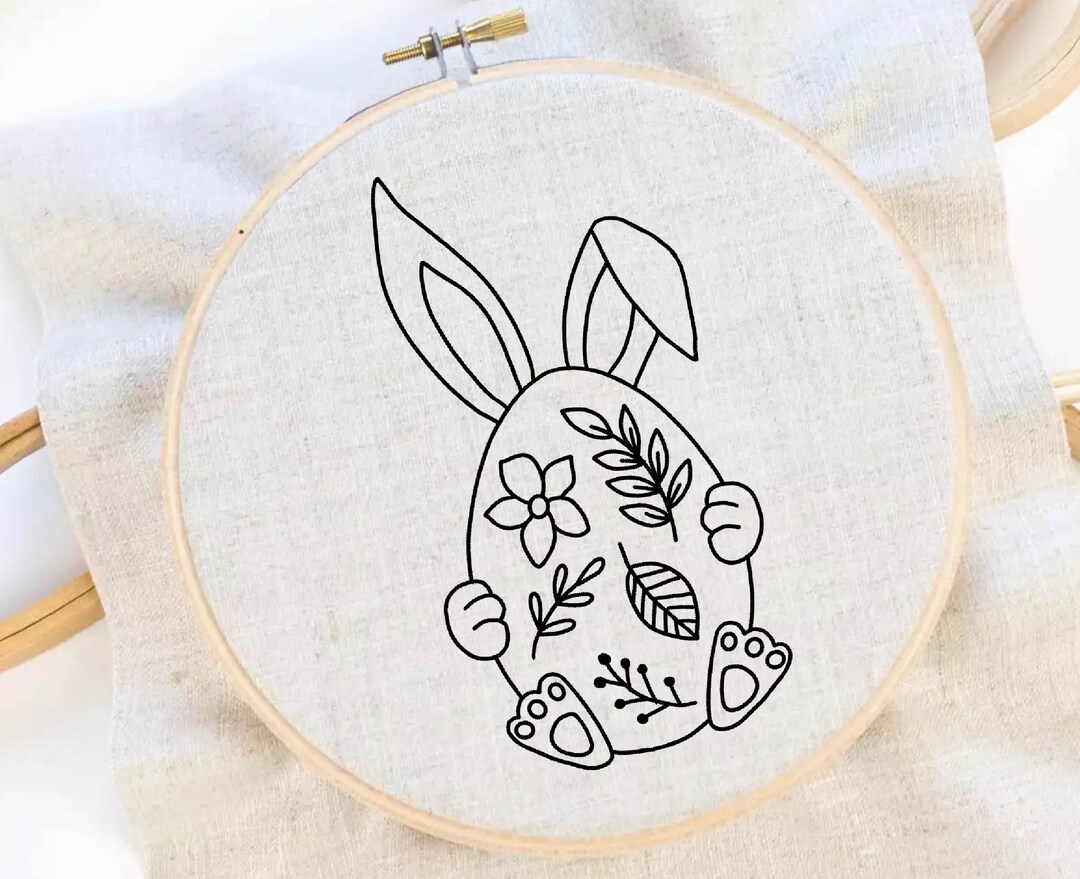 Bunny Embroidery Pattern Easter Embroidery Bunny Flower Embroidery ...