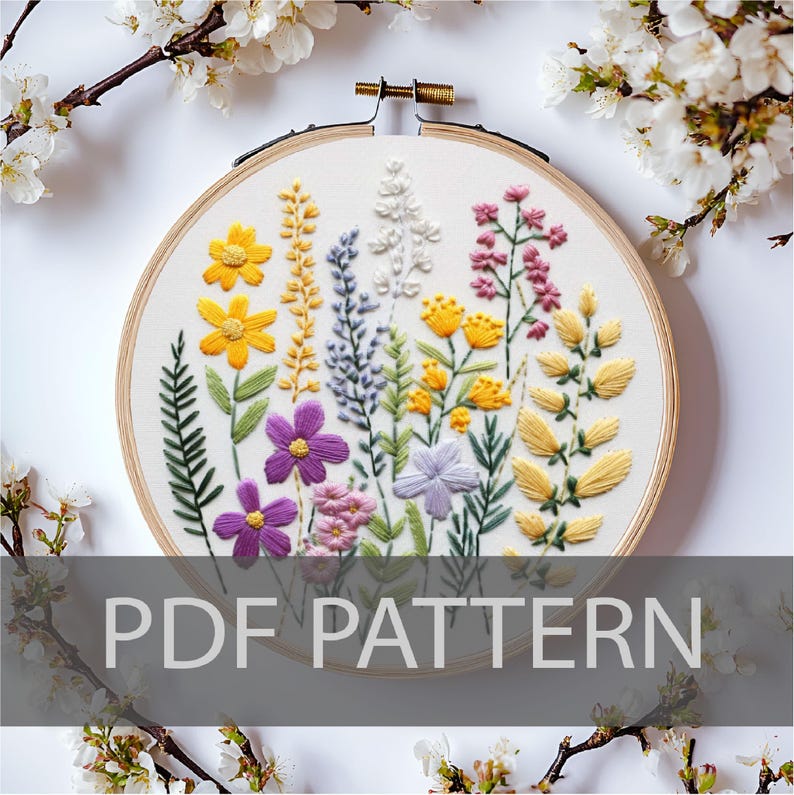 Wildflowers Embroidery Pattern Flower Bouquet Embroidery Blossom ...