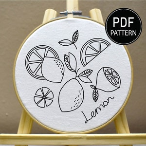 Lemon Embroidery Pattern Lemon Art Embroidery Cute Lemon Pattern Yellow ...