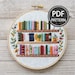 Flower Bookshelf Embroidery Pattern Floral Bookshelf Embroidery Reading ...