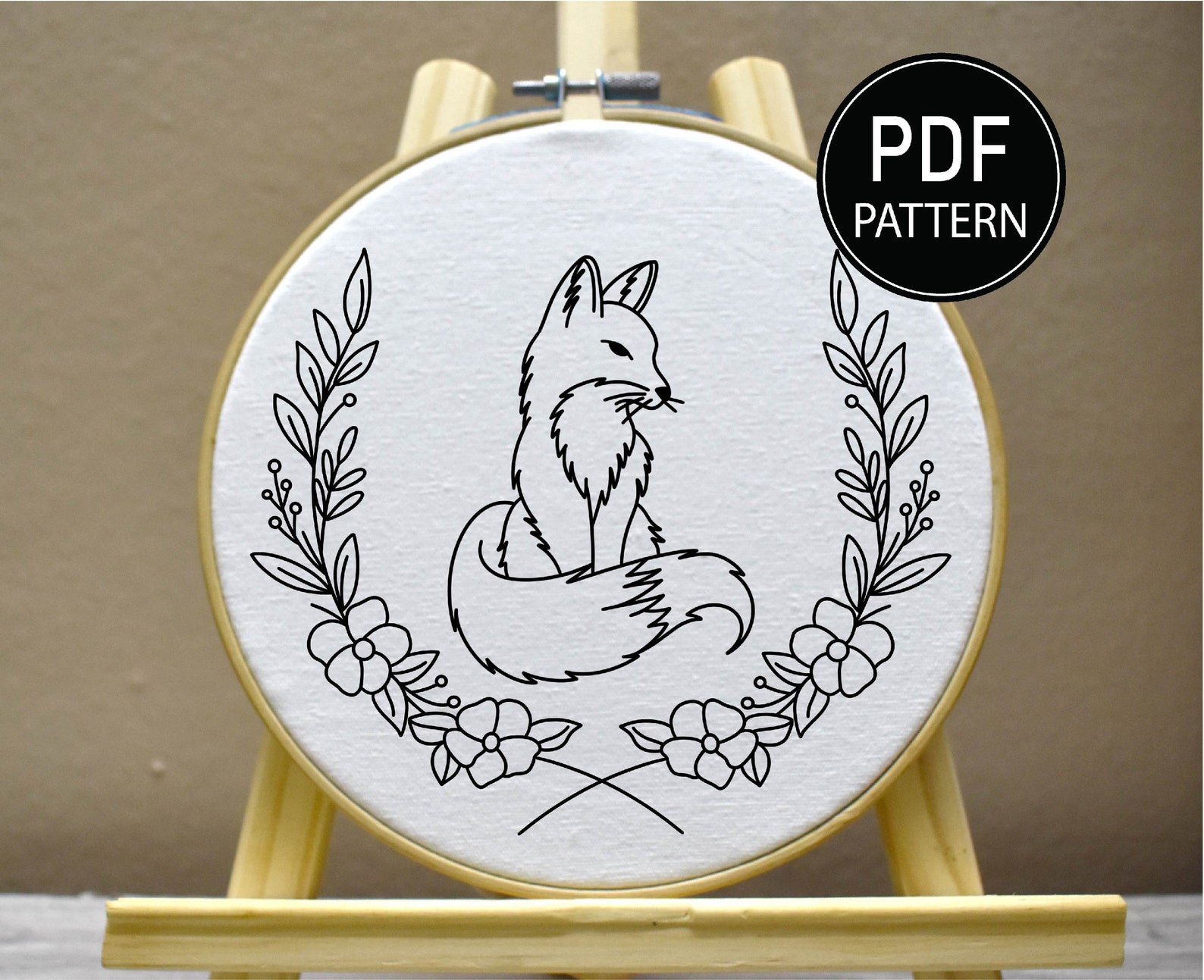 Fox Embroidery Pattern Fox and Flower Embroidery Pattern - Etsy