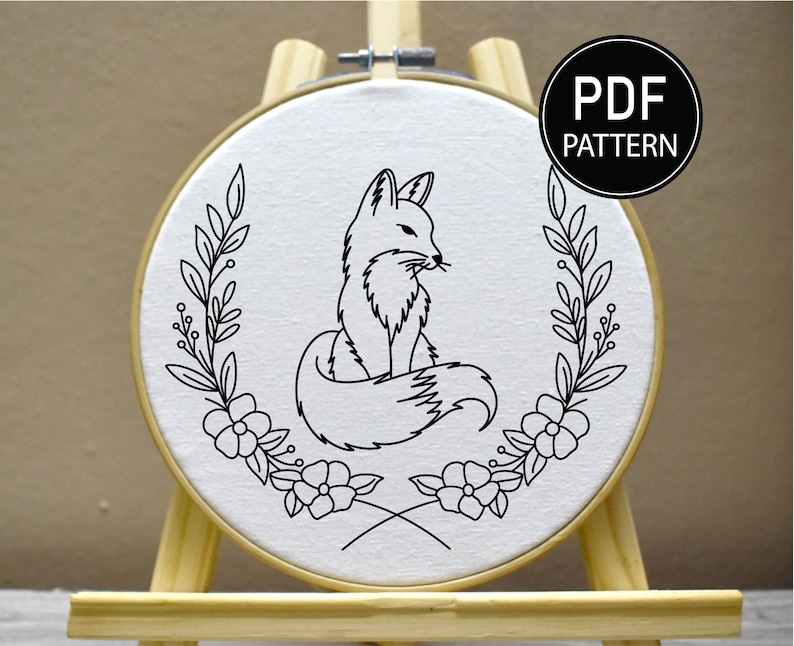Fox Embroidery Pattern Fox and Flower Embroidery Pattern - Etsy