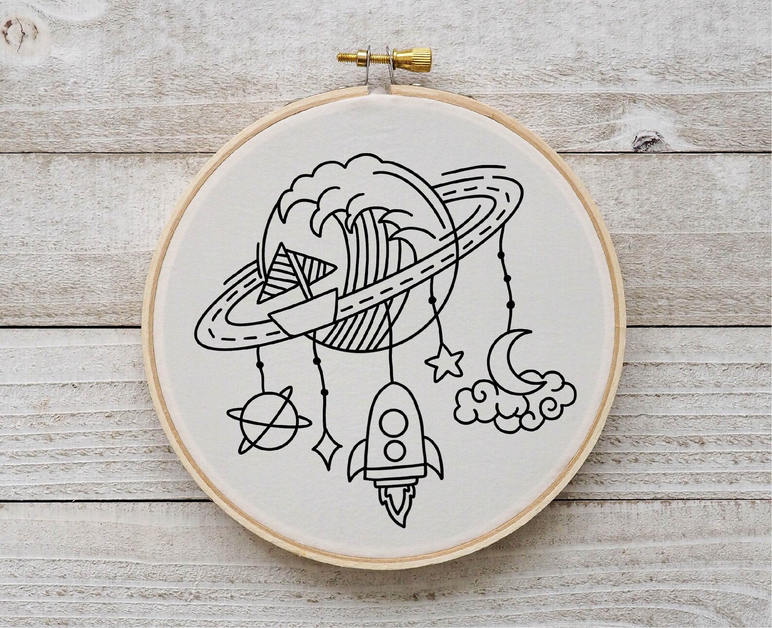Space Embroidery Pattern Moon Embroidery Pattern Rocket Embroidery ...