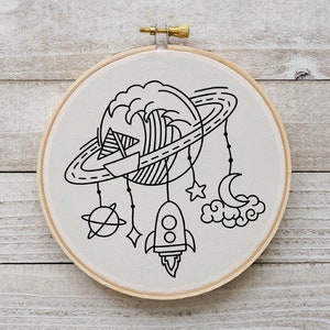 Space Embroidery Pattern Moon Embroidery Pattern Rocket Embroidery ...