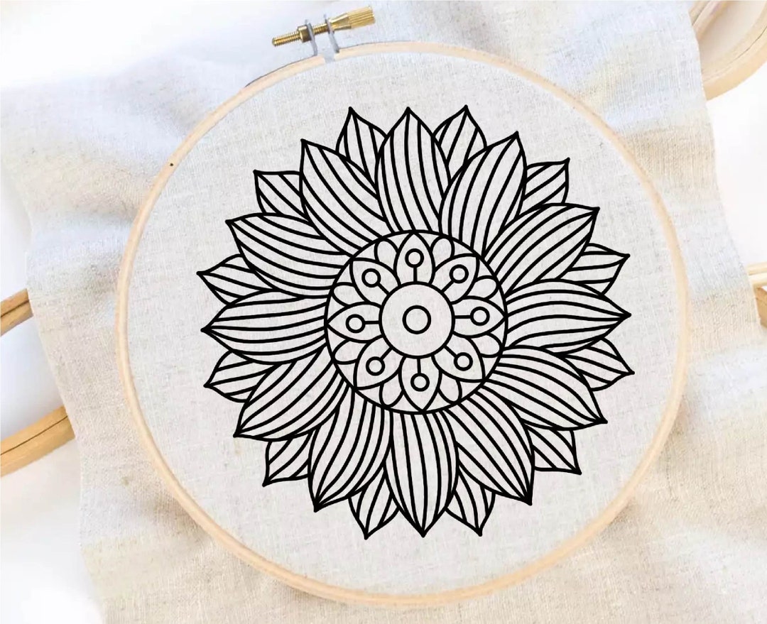 Flower Line Art Embroidery Pattern Sunflower Embroidery Floral ...