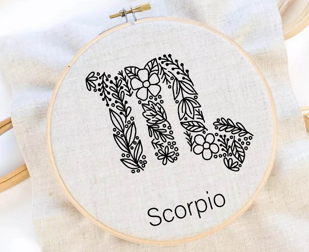 Scorpio Embroidery Pattern Zodiac Embroidery Flower Zodiac Hand ...