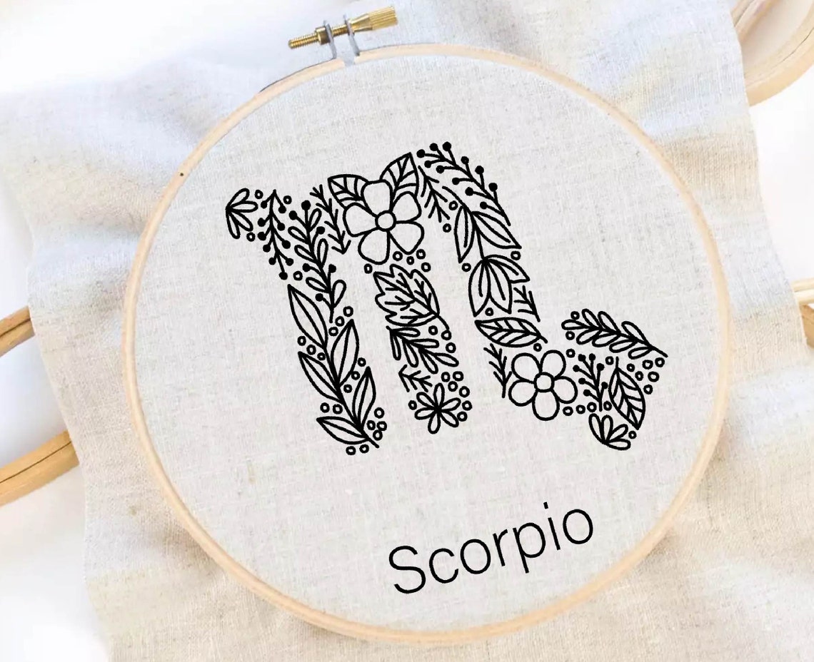Scorpio Embroidery Pattern Zodiac Embroidery Flower Zodiac - Etsy
