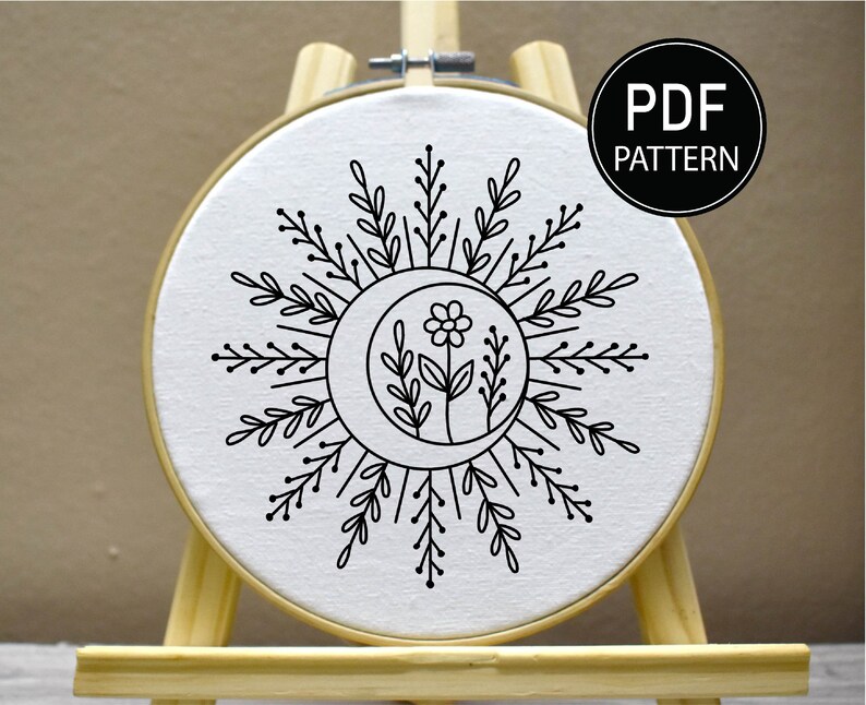 Sun Moon Embroidery Pattern Moon Flower Embroidery Celestial - Etsy