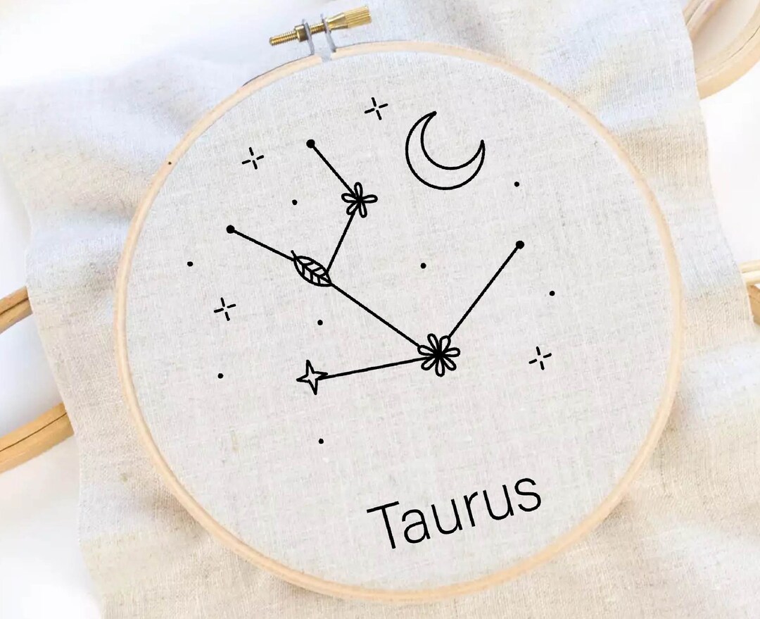 Taurus Embroidery Pattern Zodiac Embroidery Flower Zodiac Sign Hand ...