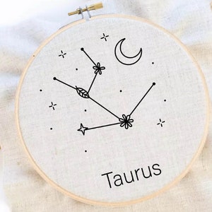 Taurus Embroidery Pattern Zodiac Embroidery Flower Zodiac Sign Hand ...