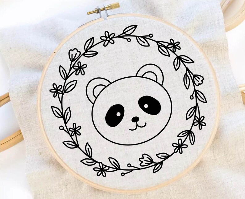 Panda Embroidery Pattern Panda Wreath Embroidery Pattern - Etsy