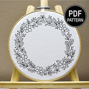 Flower Wreath Embroidery Pattern Flower Pattern Hand Embroidery Pattern ...