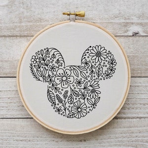 Flower Mickey Embroidery Pattern Floral Embroidery Pattern Mickey Hoop ...