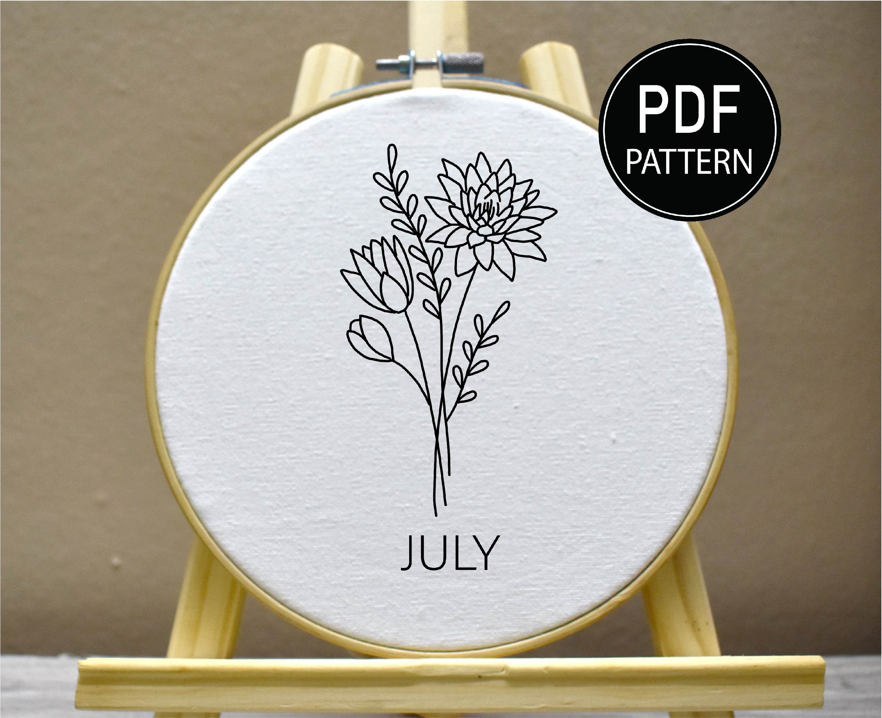 Birth Month Flower Embroidery Pattern July Flower Embroidery Water Lily ...