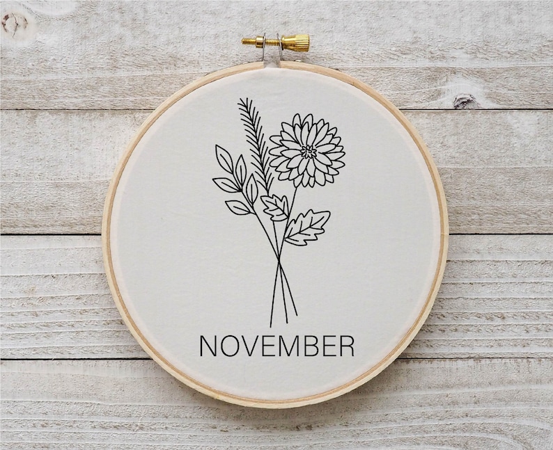 Birth Month Flower Embroidery Pattern November Flower Embroidery ...